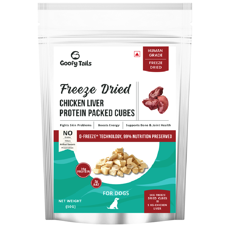 Goofy Tails Freeze-Dried Chicken Liver Cubes for Dogs – 50g Pack ...