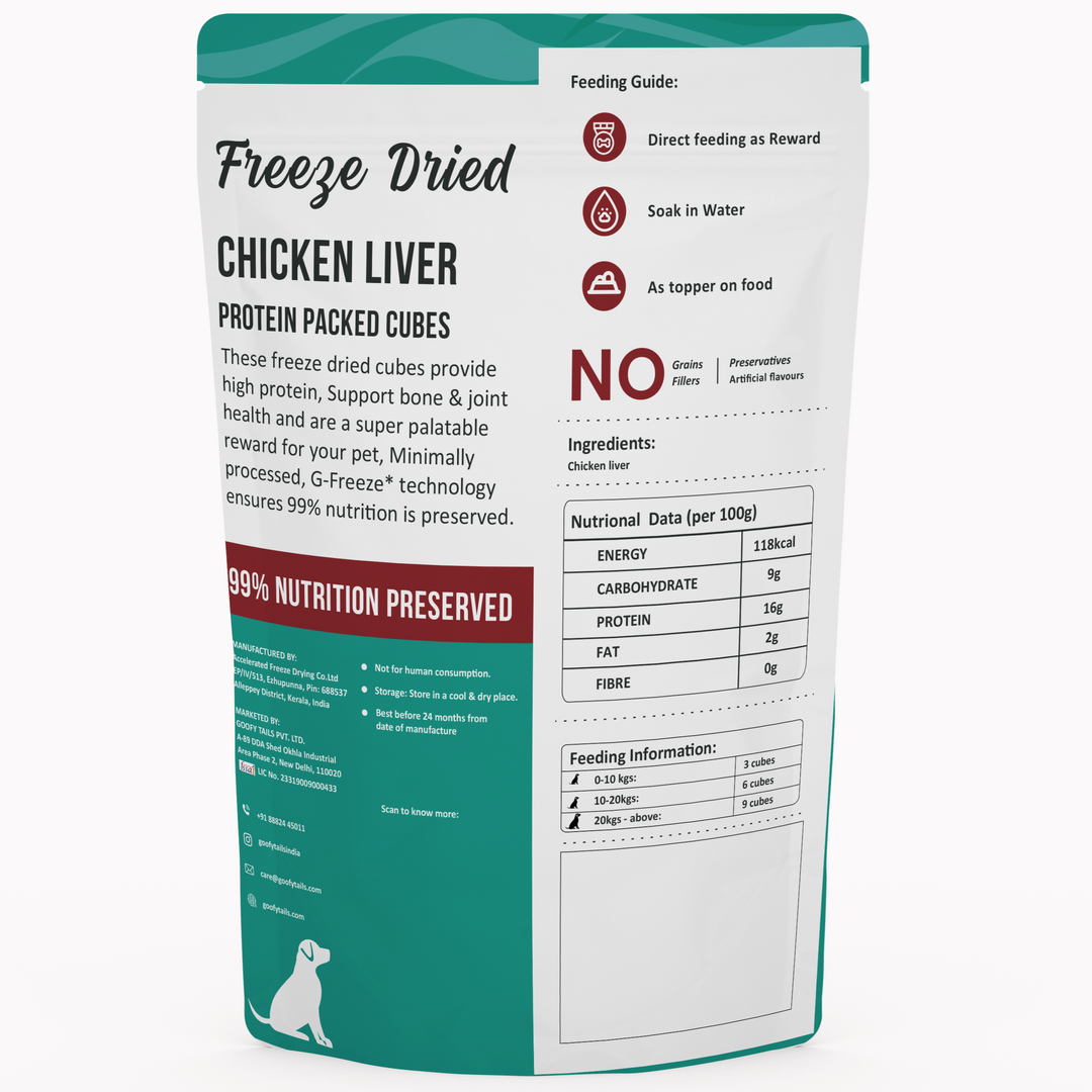 Goofy Tails Freeze-Dried Chicken Liver Cubes for Dogs – 50g Pack ...