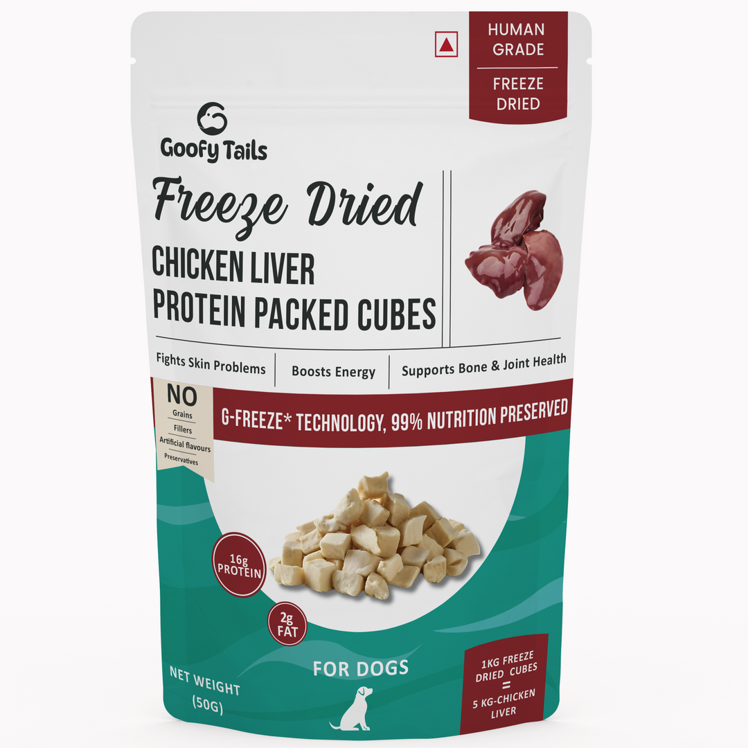 Goofy Tails Freeze-Dried Chicken Liver Cubes for Dogs – 50g Pack ...