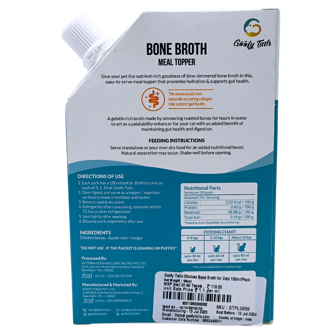 Goofy Tails Grain Free Chicken Bone Broth for Cats and Kittens - 100ml ...