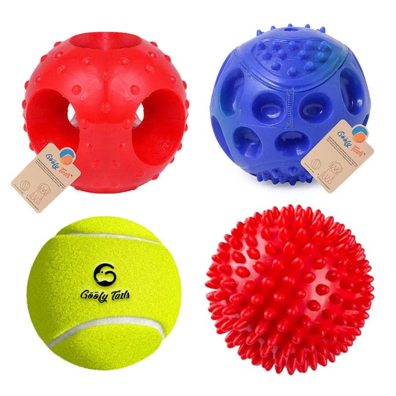 Goofy Tails Dog Ball Combo for Dogs (Tennis Ball +Hole Ball+ Spike Bal ...